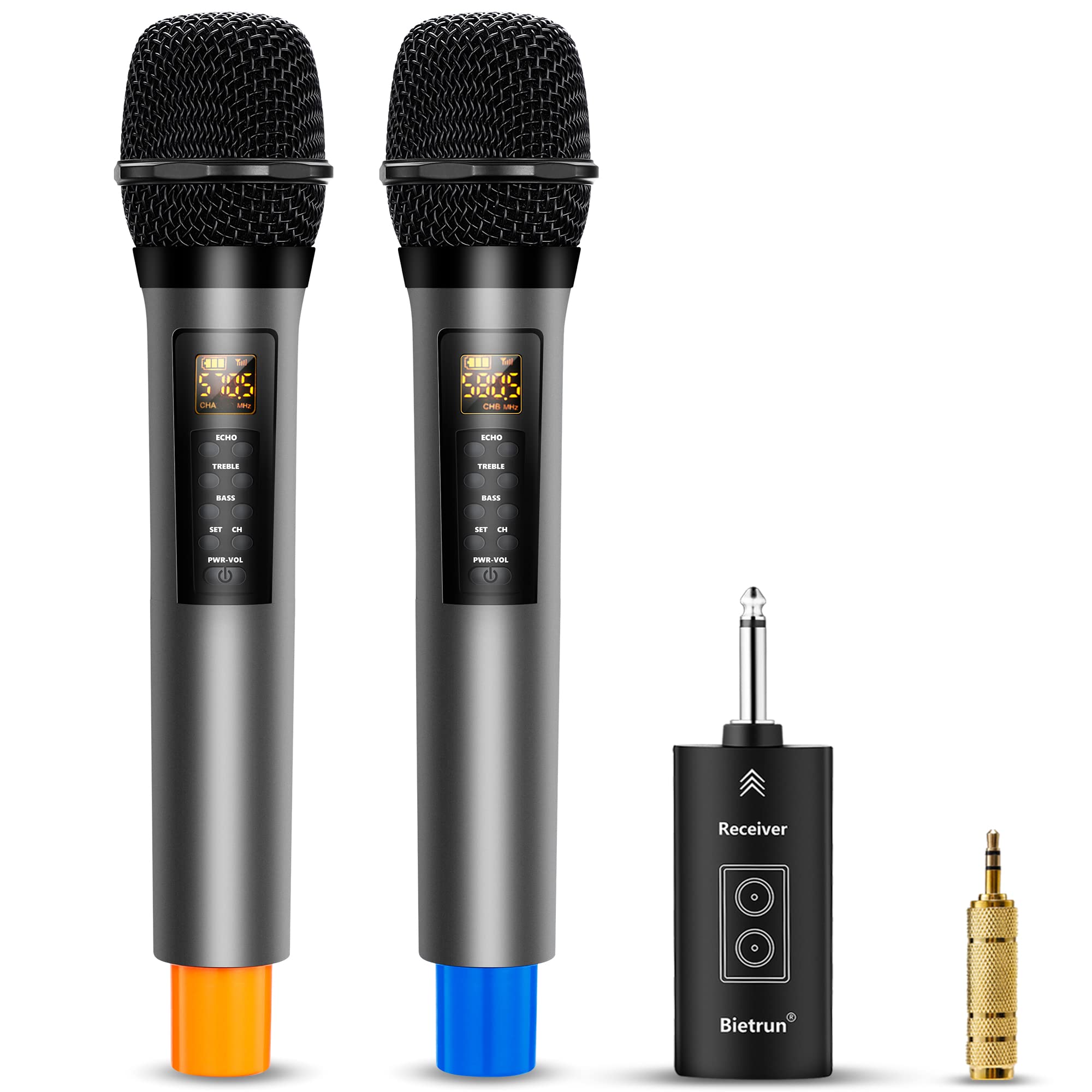 Bietrun Wireless Microphones with Echo,Treble,Bass&Bluetooth,160FT Range,Portable UHF Handheld Karaoke Dynamic Microphone System with Rechargeable Receiver for Karaoke,Singing,Amp,PA System,DJ,Stage