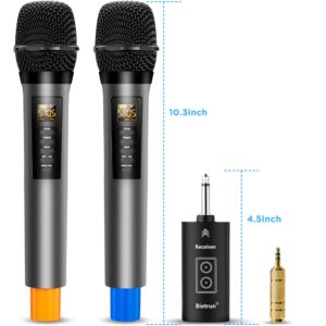 Bietrun Wireless Microphones with Echo,Treble,Bass&Bluetooth,160FT Range,Portable UHF Handheld Karaoke Dynamic Microphone System with Rechargeable Receiver for Karaoke,Singing,Amp,PA System,DJ,Stage