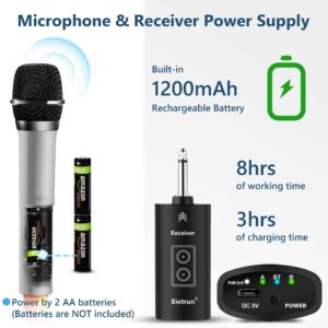 Bietrun Wireless Microphones with Echo,Treble,Bass&Bluetooth,160FT Range,Portable UHF Handheld Karaoke Dynamic Microphone System with Rechargeable Receiver for Karaoke,Singing,Amp,PA System,DJ,Stage