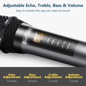 Bietrun Wireless Microphones with Echo,Treble,Bass&Bluetooth,160FT Range,Portable UHF Handheld Karaoke Dynamic Microphone System with Rechargeable Receiver for Karaoke,Singing,Amp,PA System,DJ,Stage