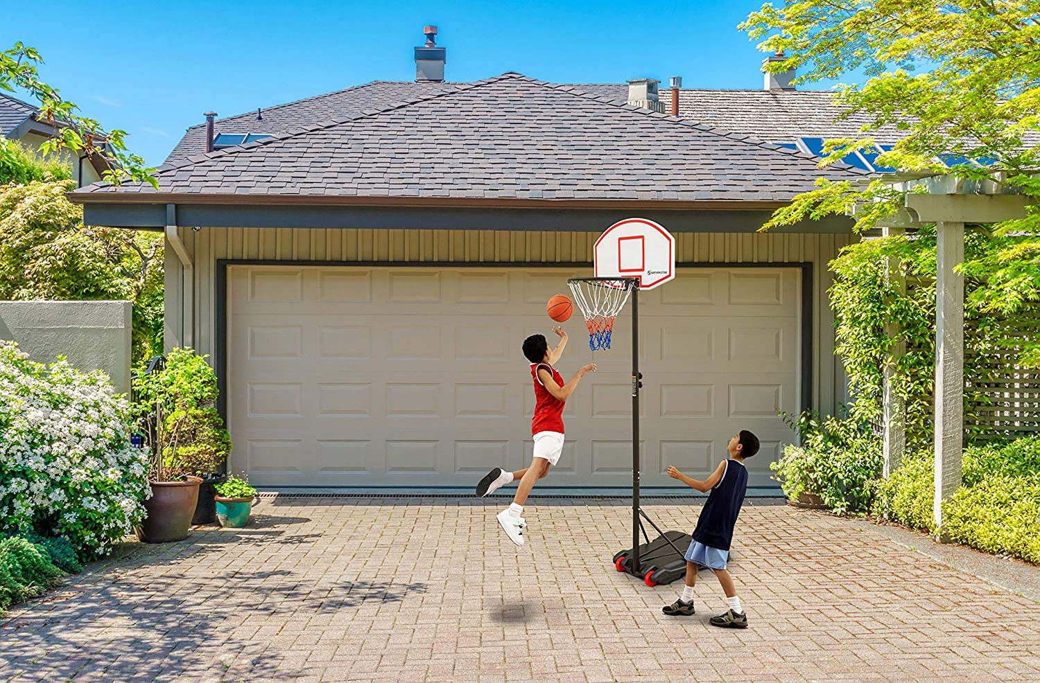 Basketball Hoop for Kids Portable Height-Adjustable [6.5FT - 8 FT] Sports Backboard System Stand w/Wheels