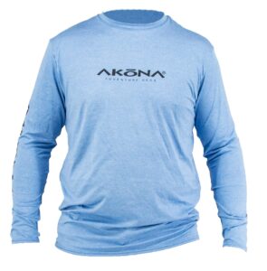 akona men's long sleeve rash guard, sun shirt spf50+, and watersports top. snorkeling, surfing, paddling, kayaking, diving, fishing - blue, medium