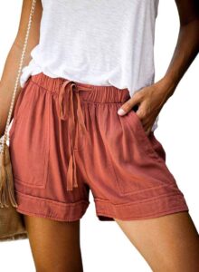 wielsscca womens drawstring shorts summer elastic waist casual lightweight with pockets orange xl