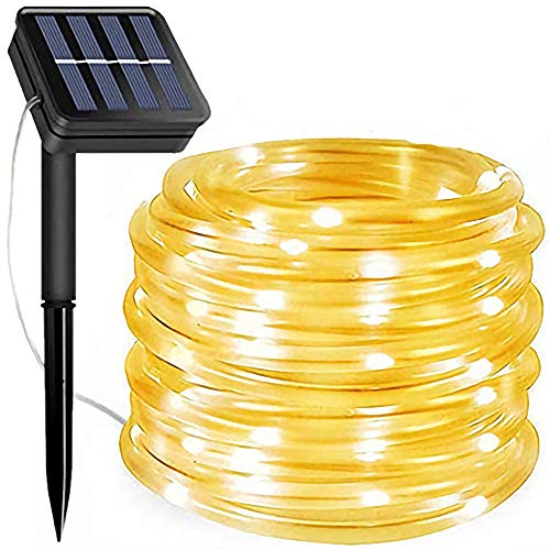 KUshopfast Solar Rope Lights, 66 Feet 200 LED 8 Modes Solar Rope String Lights Outdoor Fairy Lights Waterproof Tube Lights with Solar Panel for Outdoor Indoor Home (200LED, Warm White)