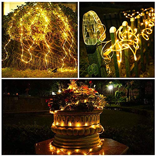 KUshopfast Solar Rope Lights, 66 Feet 200 LED 8 Modes Solar Rope String Lights Outdoor Fairy Lights Waterproof Tube Lights with Solar Panel for Outdoor Indoor Home (200LED, Warm White)