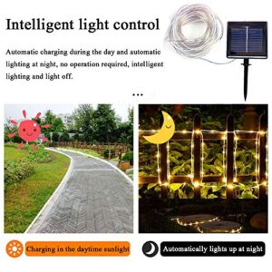 KUshopfast Solar Rope Lights, 66 Feet 200 LED 8 Modes Solar Rope String Lights Outdoor Fairy Lights Waterproof Tube Lights with Solar Panel for Outdoor Indoor Home (200LED, Warm White)