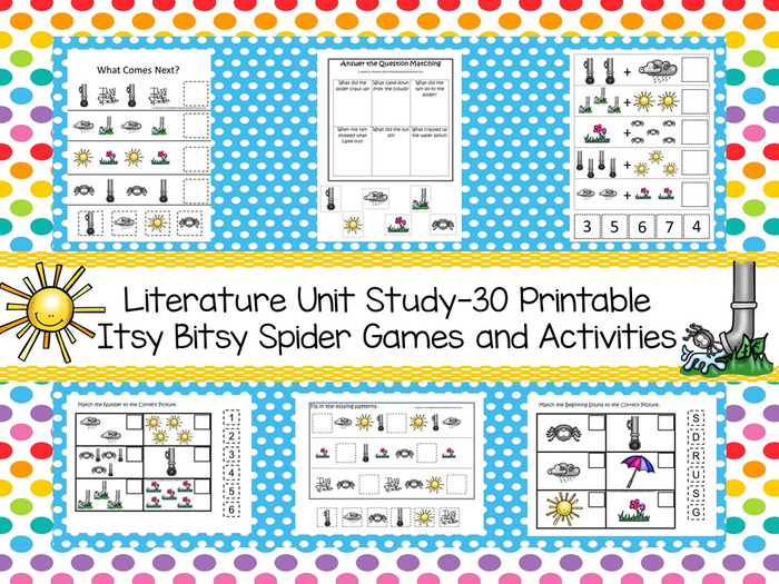 Literature Unit Study-30 Printable Itsy Bitsy Spider Games and Activities