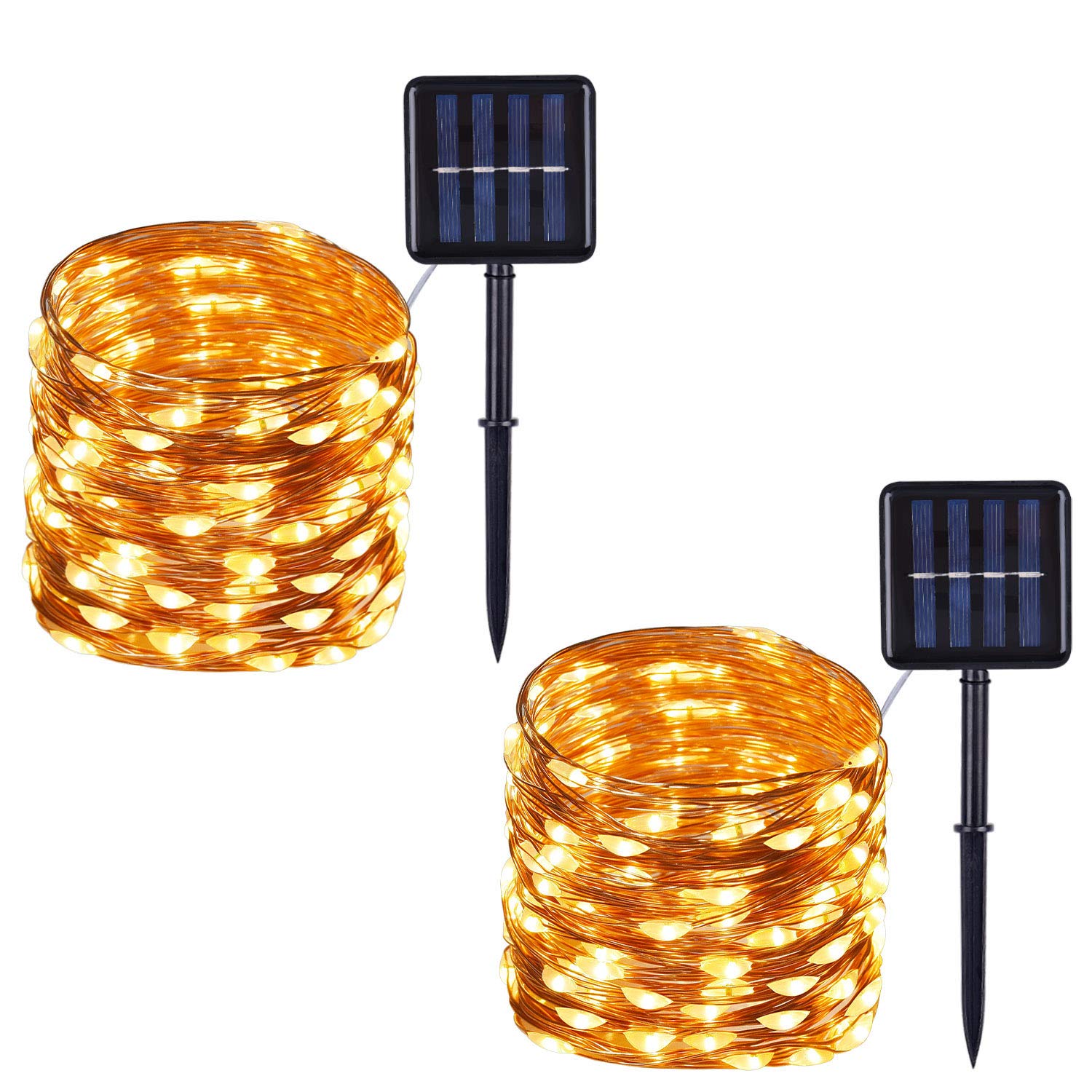 DASDIGUO 2 Pack Solar Power String Lights, Fariy Lights, 10M/32.8Ft 100LEDs 8 Modes, Waterproof Copper Wire Lights for Indoor/Outdoor Wedding Patio Home Garden Decoration(Warm White)