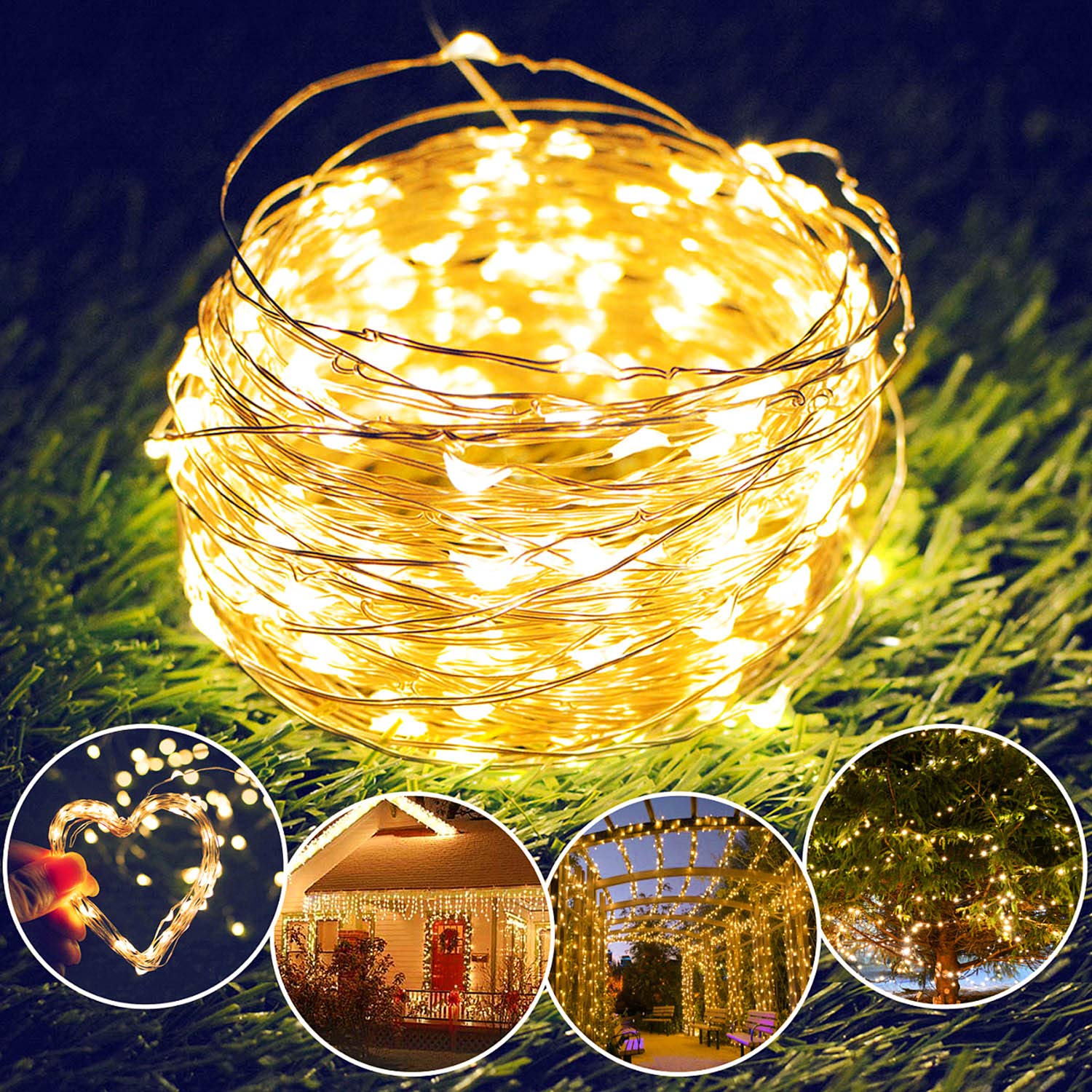 DASDIGUO 2 Pack Solar Power String Lights, Fariy Lights, 10M/32.8Ft 100LEDs 8 Modes, Waterproof Copper Wire Lights for Indoor/Outdoor Wedding Patio Home Garden Decoration(Warm White)