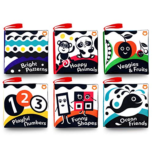 Cloth Books (Set of 6). High Contrast Soft Books. Black and White Images Encourage Infant Development – Suitable for Babies and Toddlers from 3 Months