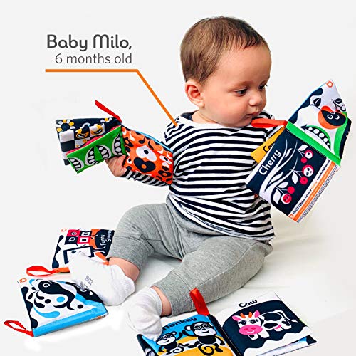 Cloth Books (Set of 6). High Contrast Soft Books. Black and White Images Encourage Infant Development – Suitable for Babies and Toddlers from 3 Months