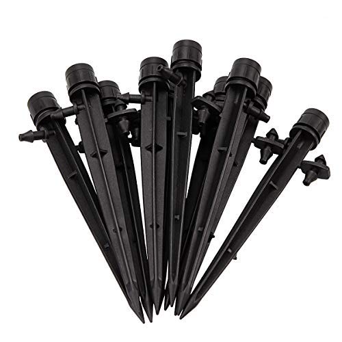 ZIQI 100Pcs Adjustable Irrigation Drippers, Drip Emitters Perfect for 4mm/7mm Tube, Adjustable 360 Degree Water Flow Irrigation Drippers on Stake Emitter Drip System, Flower beds, Lawn, Home & Garden