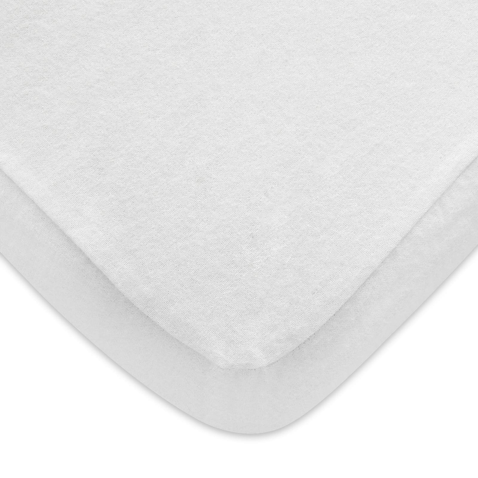 Pack and Play Sheet, 100% Cotton Flannel, Fitted Portable Mini Crib Sheet for Girls Boys, Ultra Soft Breathable Convertible Playard Mattress Cover, Playard Playpen Sheet Warm, White