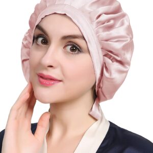 LilySilk 100% Mulberry Silk Bonnet, 19 Momme Silk Night Sleep Cap Adjustable Hair Wrap for Sleeping, Rosy Pink