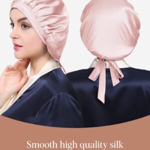 LilySilk 100% Mulberry Silk Bonnet, 19 Momme Silk Night Sleep Cap Adjustable Hair Wrap for Sleeping, Rosy Pink