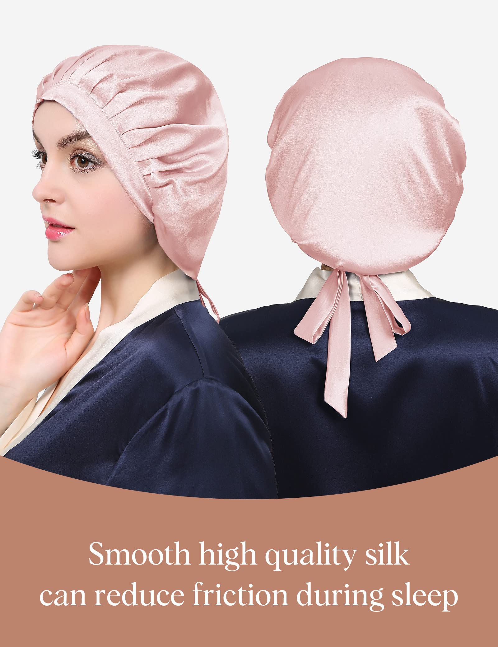 LilySilk 100% Mulberry Silk Bonnet, 19 Momme Silk Night Sleep Cap Adjustable Hair Wrap for Sleeping, Rosy Pink