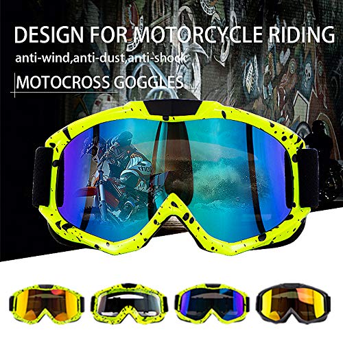 DPLUS Motorcycle Goggles , Dirt Bike ATV Goggles Anti-UV Adjustable Riding Offroad Protective Combat Tactical Military Goggles for Men Women Kids Youth Adult (Yellow Gold)