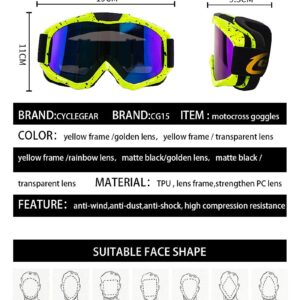 DPLUS Motorcycle Goggles , Dirt Bike ATV Goggles Anti-UV Adjustable Riding Offroad Protective Combat Tactical Military Goggles for Men Women Kids Youth Adult (Yellow Gold)