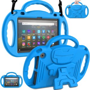 ltrop shockproof kids case for fire hd 8 tablet (12th / 10th generation, 2022/2020 release) with handle stand & shoulder strap, blue