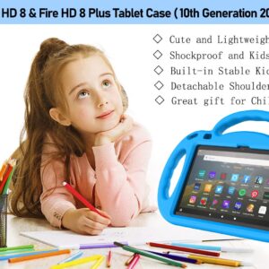 LTROP Shockproof Kids Case for Fire HD 8 Tablet (12th / 10th Generation, 2022/2020 Release) with Handle Stand & Shoulder Strap, Blue