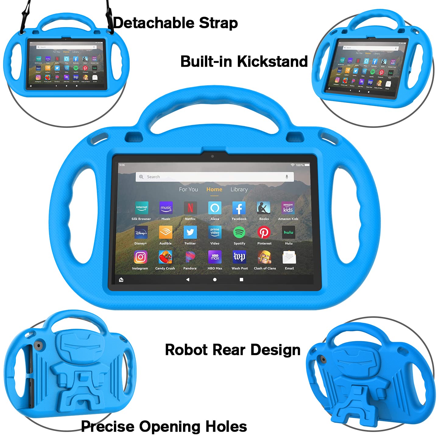 LTROP Shockproof Kids Case for Fire HD 8 Tablet (12th / 10th Generation, 2022/2020 Release) with Handle Stand & Shoulder Strap, Blue