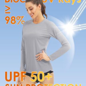 Boladeci Swim Shirt Women Rashguard Long Sleeve Shirt Quick Dry UPF 50+ UV Protection Shirt Outdoor Workout Sport SPF Tops Sun Shirts Light Gray S