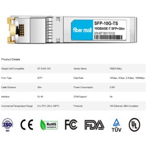 10G SFP+ to RJ45 for Ubiquiti Unifi UF-RJ45-10G Netgear AXM765 Mikrotik S+RJ10 Finisar Supermicro ZTE TP-Link SFP-10G-T-TPL 10GBASE-T SFP+ Copper RJ-45 30m Transceiver Module