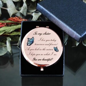 onederful Sister Gifts from Sister and Brother, Sisters Birthday Gift Ideas, Rose Gold Compact Makeup Mirror Gifts for Birthday, Christmas, Graduation Present for Friend,Girls,Sister (to Sister)