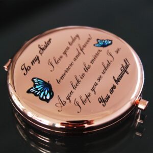 onederful Sister Gifts from Sister and Brother, Sisters Birthday Gift Ideas, Rose Gold Compact Makeup Mirror Gifts for Birthday, Christmas, Graduation Present for Friend,Girls,Sister (to Sister)