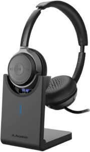 avantree alto clair aptx hd bluetooth 5.0 headset with microphone, mute function, clear talking, hi-fi music, low latency, wireless headphones with charging base for computer, pc, laptop, skype, tv