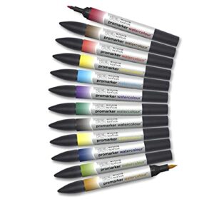 Winsor & Newton ProMarker Watercolor Marker Set, 12 Count, Basic Tones