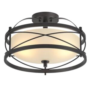 LHLYCLX Entryway Drum Light Fixtures, Semi-Flush Mount Rustic Ceiling Light for Hallway Living Room Bedroom Kitchen, Old Bronze Finished (Brown)