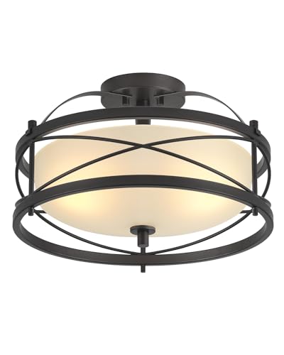 LHLYCLX Entryway Drum Light Fixtures, Semi-Flush Mount Rustic Ceiling Light for Hallway Living Room Bedroom Kitchen, Old Bronze Finished (Brown)