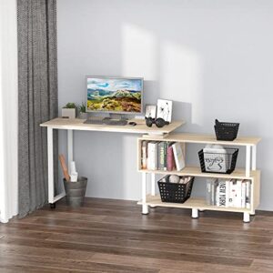 HOMCOM Mobile L-Shaped Rotating Computer Desk with Storage Shelves Moveable Rolling Writing Table Home Office Study Workstation for Home Office, Oak