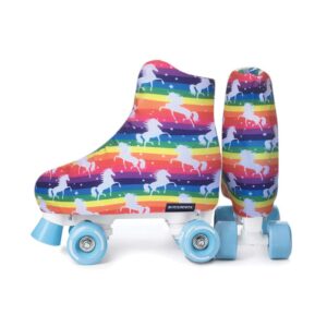 skatermate | skate boot covers - roller skate, ice skate, inline skate protectors - skating accessory, unicorn rainbow print, 1 pair, universal size (unicorn rainbow)