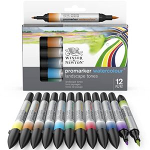 Winsor & Newton ProMarker Watercolor Marker Set, 12 Count, Landscape Tones