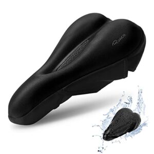 ryaco gel bike seat cushion cover - breathable comfortable bicycle saddle cover black with water&dust resistant cover fits spin, stationary exercise bike, outdoor or indoor cycling