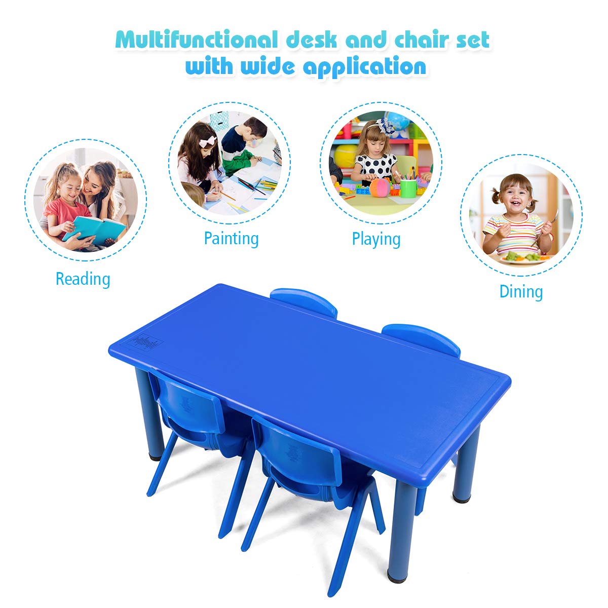 Costzon Plastic Stackable School Chairs, 4 Pack, Kids Learning Chairs with 11 inch Seat Height, Carrying Handle, Waterproof Children Chairs for Playrooms, Schools, Daycares and Home (4 Pack, Blue)