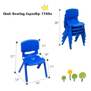 Costzon Plastic Stackable School Chairs, 4 Pack, Kids Learning Chairs with 11 inch Seat Height, Carrying Handle, Waterproof Children Chairs for Playrooms, Schools, Daycares and Home (4 Pack, Blue)