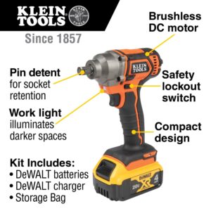 Klein Tools BAT20CW1 1/2-Inch Battery-Operated Impact Wrench Kit, Compact Design for Excellent Control in Tight Spaces