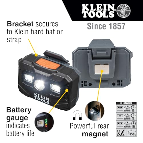 Klein Tools 56062 Rechargeable LED Headlamp / Worklight for Klein Hardhats, 300 Lumens, All-Day Runtime, 3 Modes, for Work and Outdoors