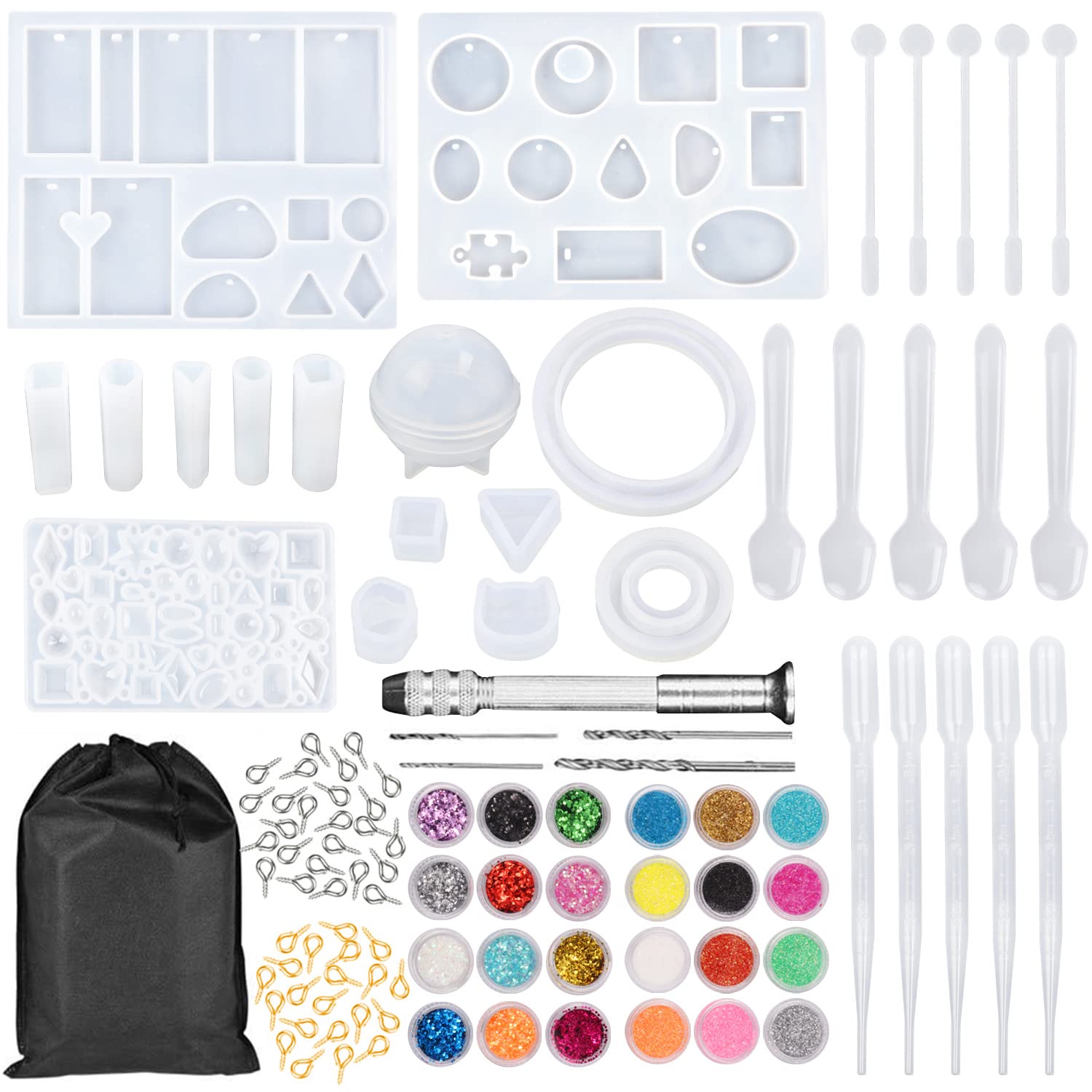 159Pcs DIY Jewelry Resin Casting Molds and Tools Full Kit, NANAPLUMS Silicone Molds for DIY Jewelry Pendant Craft Making Set Contains Resin Molds, Glitter Powder, Glitter Sequins and Tools