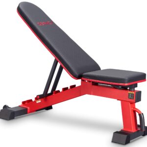 DERACY Adjustable Weight Bench for Full Body Workout, Incline and Decline Weight Bench for Indoor Workout, Home Gym (Red)