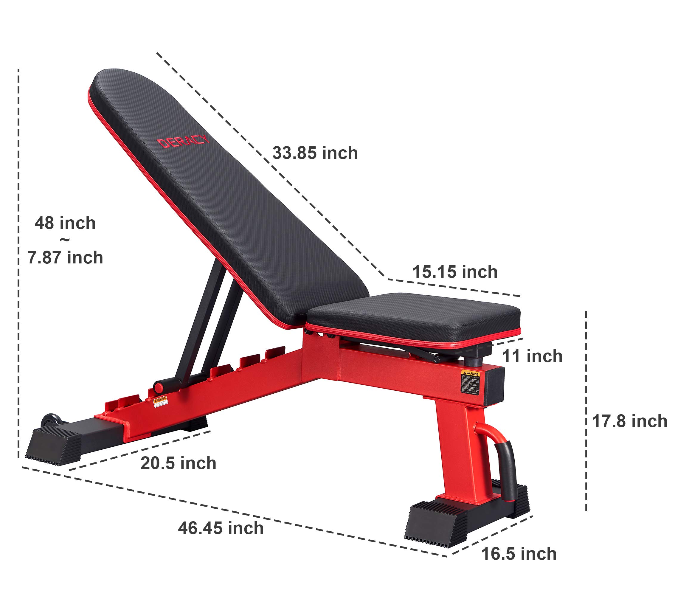 DERACY Adjustable Weight Bench for Full Body Workout, Incline and Decline Weight Bench for Indoor Workout, Home Gym (Red)