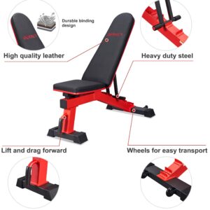 DERACY Adjustable Weight Bench for Full Body Workout, Incline and Decline Weight Bench for Indoor Workout, Home Gym (Red)