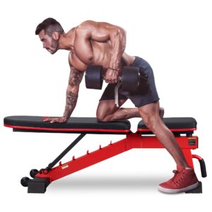 DERACY Adjustable Weight Bench for Full Body Workout, Incline and Decline Weight Bench for Indoor Workout, Home Gym (Red)