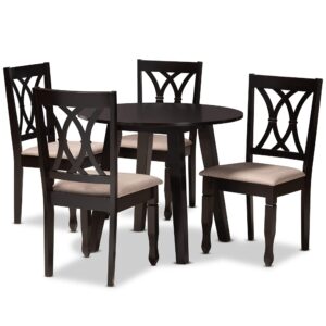 baxton studio millie modern and contemporary sand fabric upholstered and dark brown finished wood 5-piece dining set