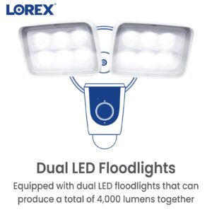 Lorex 1080p Wi-Fi Outdoor Floodlight Camera with Dual LED Lights and Siren, Full HD Video Recording, 2-Way Audio, IR Night Vision, Local Storage, No Monthly Fees