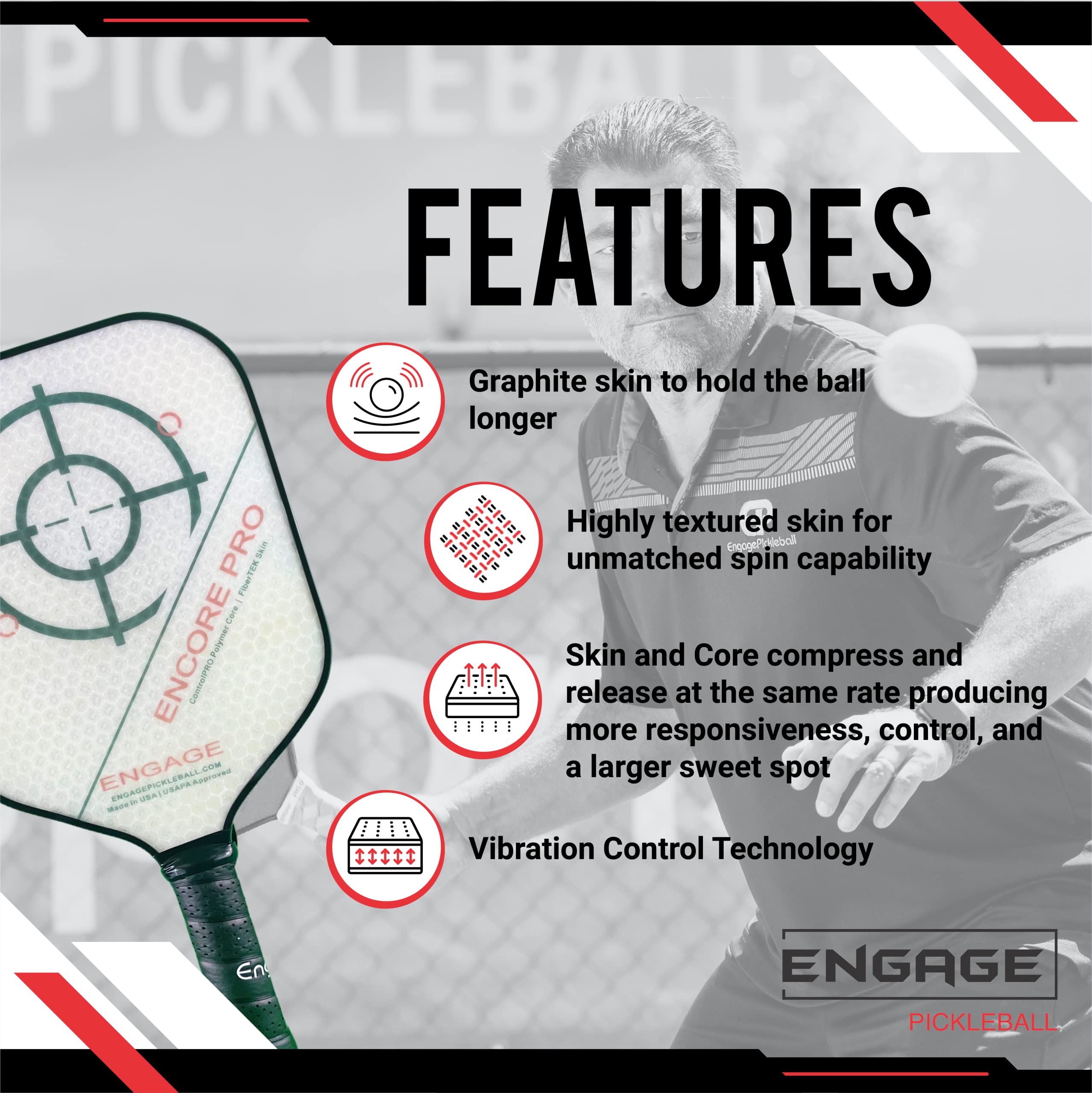 Engage Pickleball Encore Pro Pickleball Paddle - Pickleball Paddles with Polymer Core - USAPA Approved Pickleball Paddles Pickleball Rackets for Adults - Standard (Purple Mist)