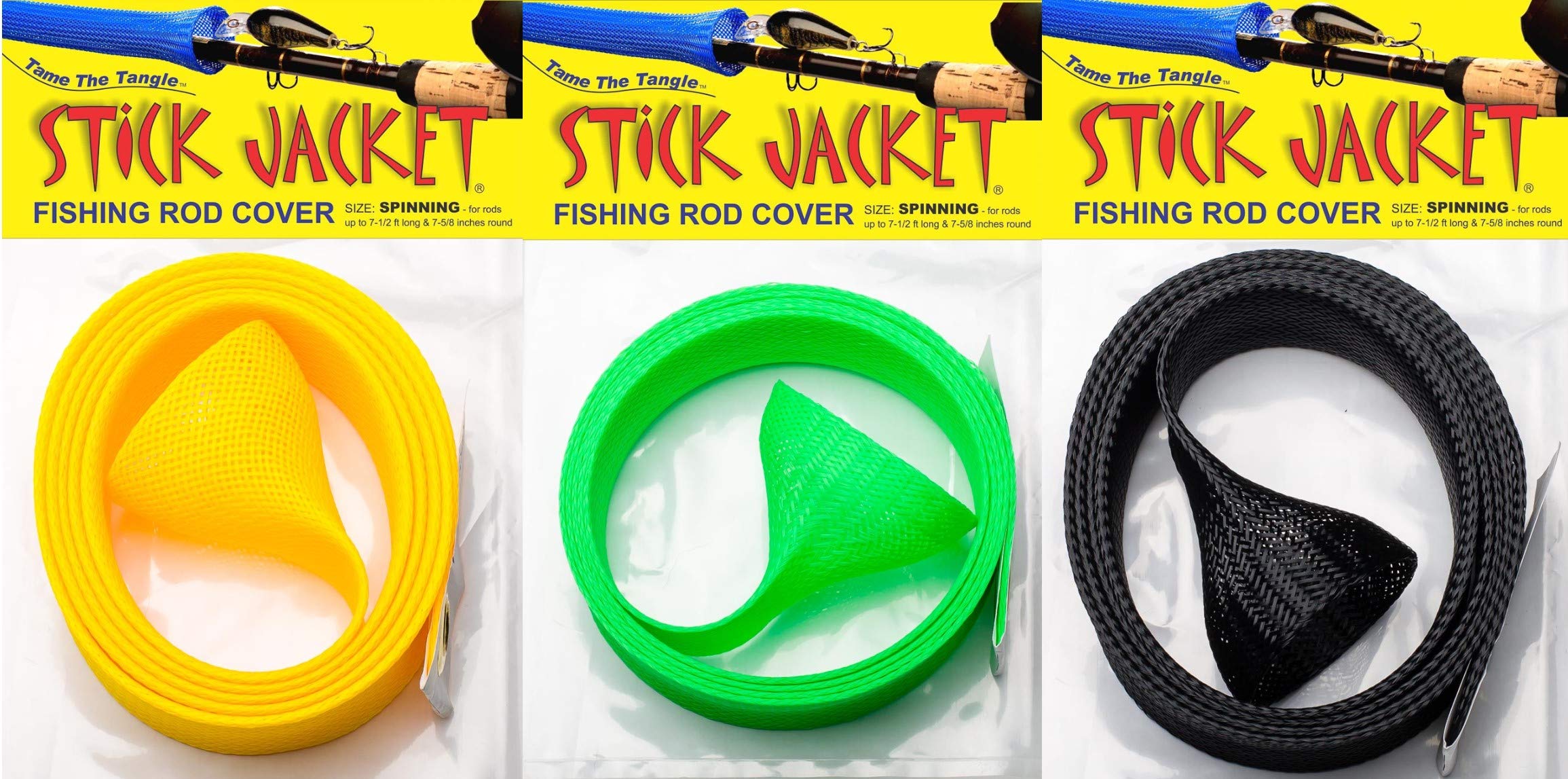 RITE-HITE Orin Briant Stick Jacket Fishing Rod Covers 3 Pack - Spinning Yellow, Neon Green, & Black; Keep Your Rod Safe and from Getting Tangled...